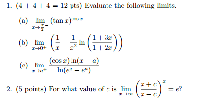 Solved 1. Evaluate the following limits. (a) lim x tends | Chegg.com