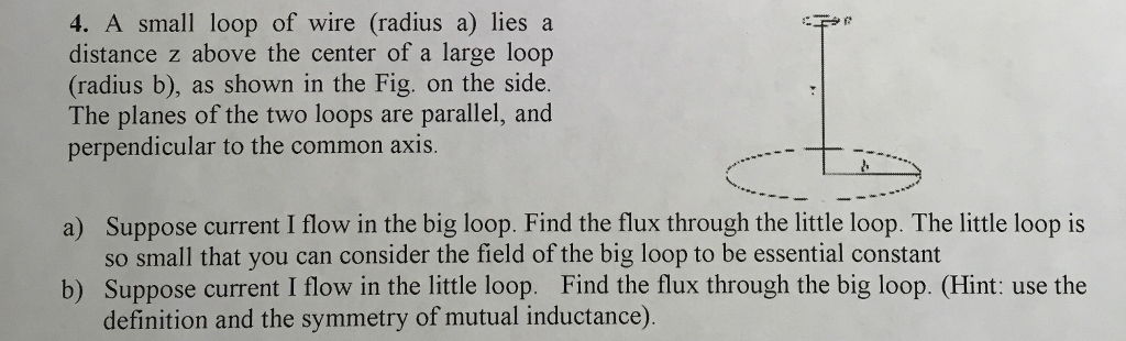 Solved 4. A small loop of wire (radius a) lies a distance z | Chegg.com