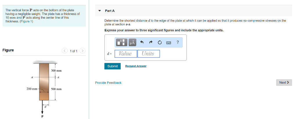 Solved The vertical force P acts on the bottom of the plate | Chegg.com