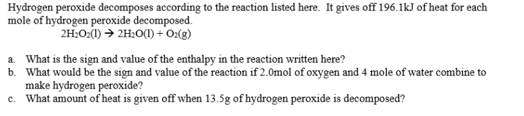 Solved Hydrogen peroxide decomposes according to the | Chegg.com