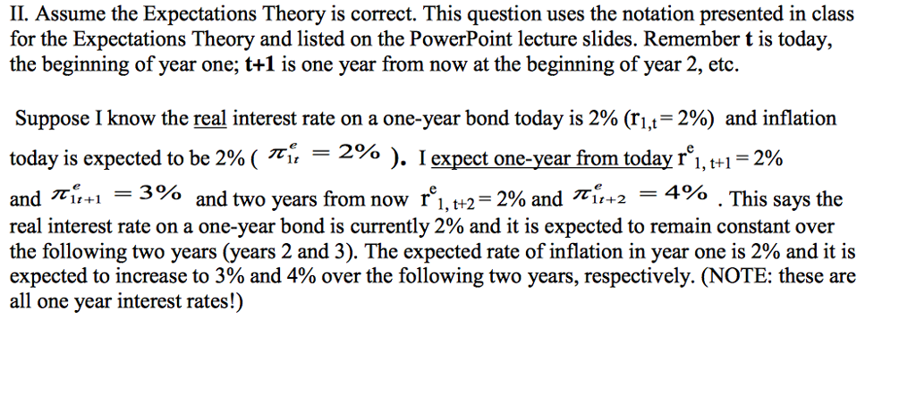 Solved II. Assume the Expectations Theory is correct. This | Chegg.com