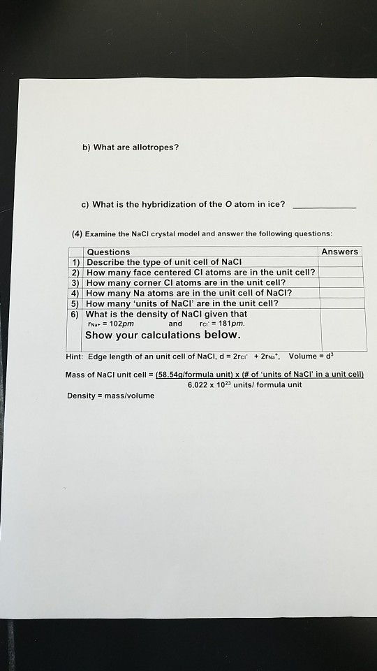 Solved Examine the NaCI crystal model and answer the | Chegg.com