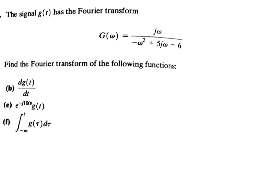 Solved The signal g(t) has the Fourier transform G(omega) = | Chegg.com