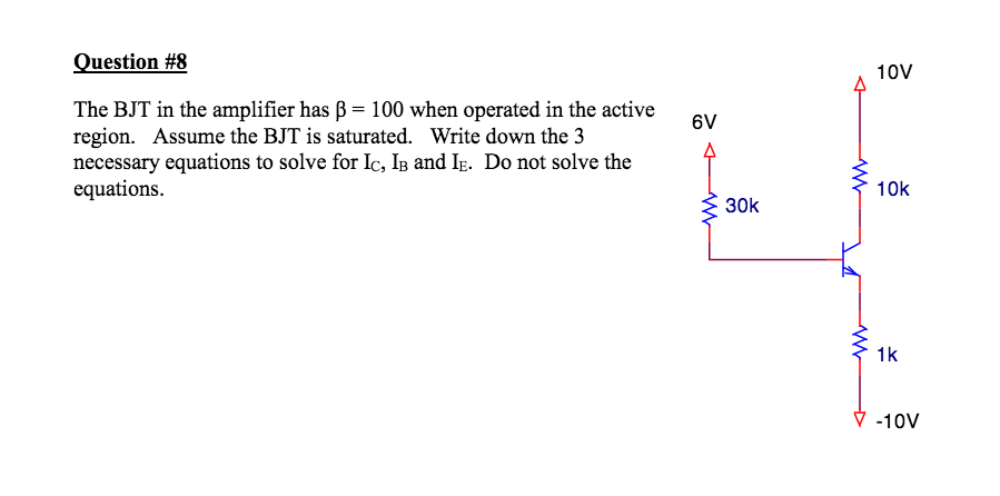Solved The BJT in the amplifier has beta = 100 when operated | Chegg.com