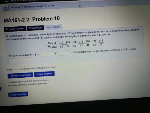 Solved 《 | webwork / 1718-rna161 / ma161-22 , 10 MA161-2 2: | Chegg.com
