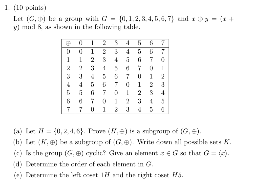 Solved 1 10 Points Let G 9 Be A Group With G 0 1 2 Chegg
