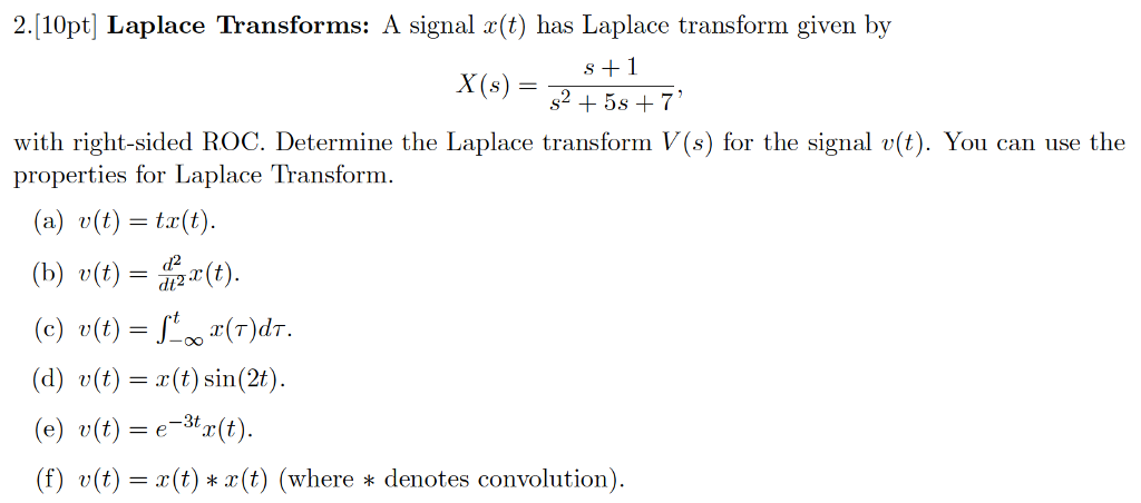 Solved 2. 10pt Laplace Transforms: A signal r(t) has Laplace | Chegg.com