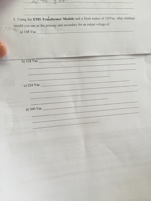 Solved using the EMS Transformer Module and a fixed source | Chegg.com