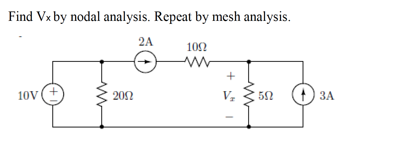 Solved Find Vx by nodal analysis. Repeat by mesh analysis. | Chegg.com