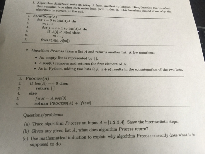 Solved 1 Algorithm Slow Sort Sorts An Array A From Smallest 