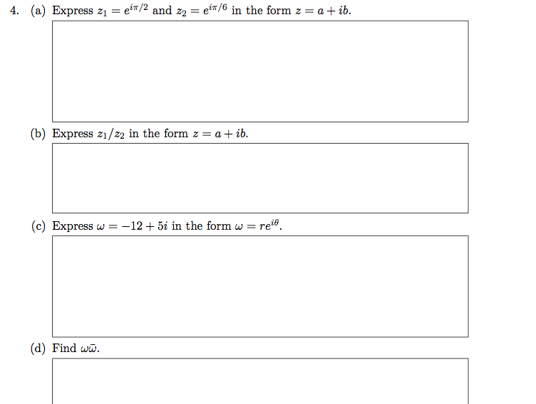 Solved Express z1 = ei pi/2 and z2 = ei pi/6 in the form z = | Chegg.com