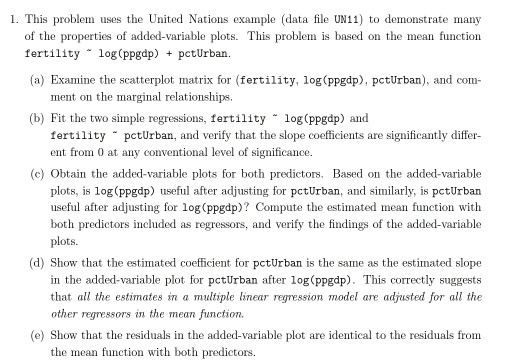 Solved 1. This problem uses the United Nations example (data | Chegg.com