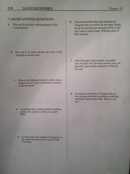 Solved 218 MACROECONOMICS Chapter 19 SHORT-ANSWER QUESTIONS | Chegg.com