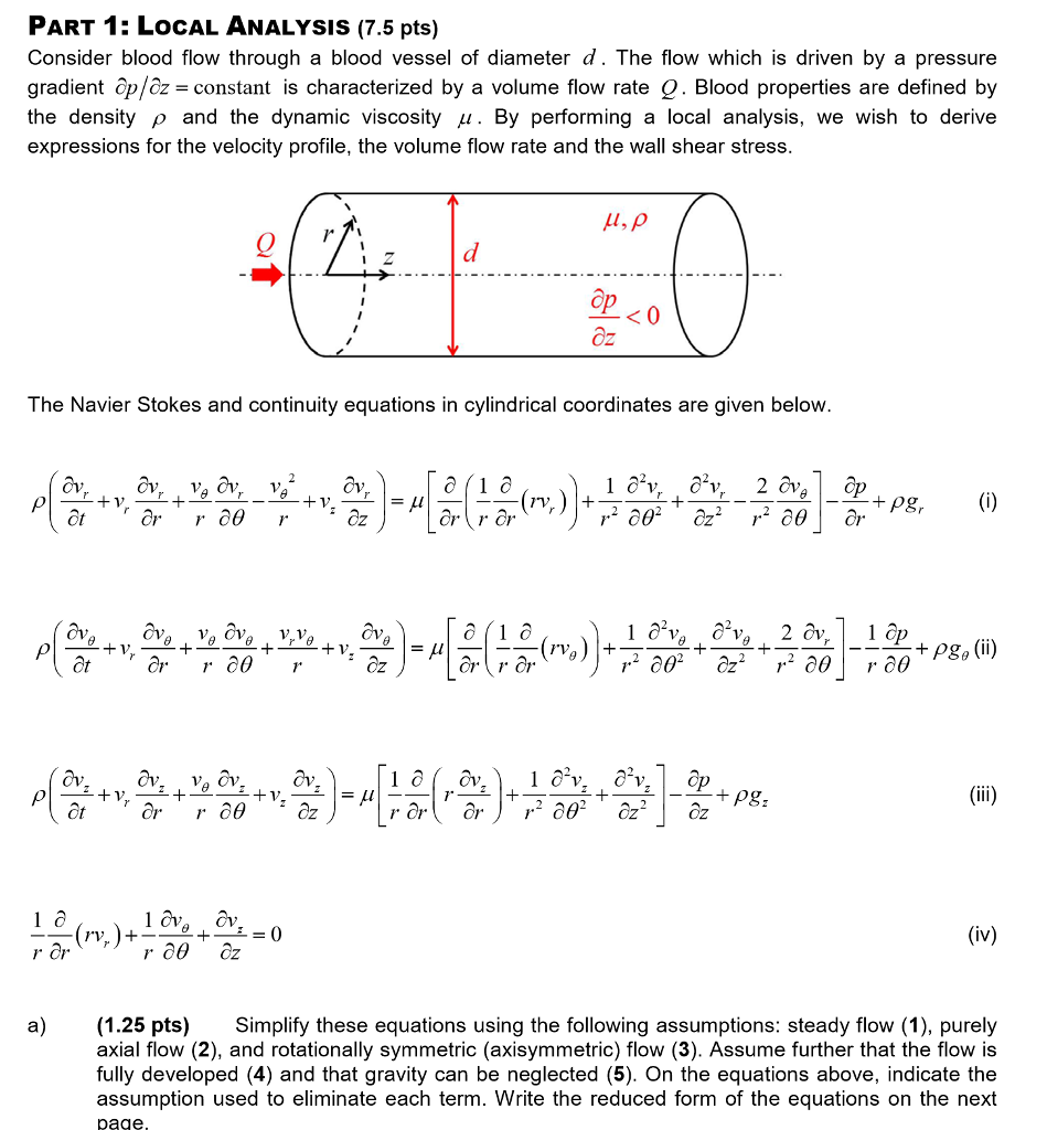 Solved PART 1: LoCAL ANALYSIS (7.5 pts) Consider blood flow | Chegg.com
