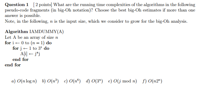 Solved Question 1 2 Points What Are The Running Time 2388