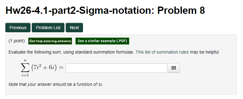 Solved Hw26-4.1-part2-Sigma-notation: Problem 8 Previous | Chegg.com