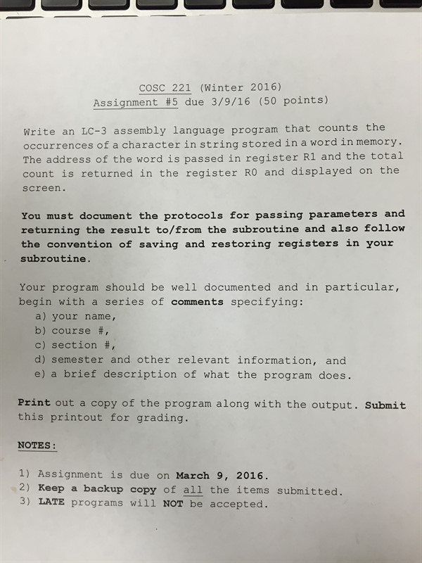 Solved Write an LC-3 assembly language program that counts | Chegg.com