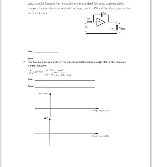Solved Write transfer function A(s)-Vout(S)/Vin(s) in | Chegg.com