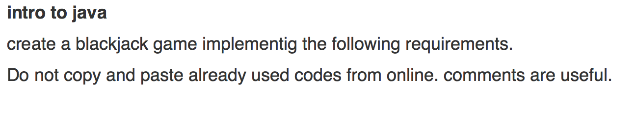 Solved intro to java create a blackjack game implementig the | Chegg.com
