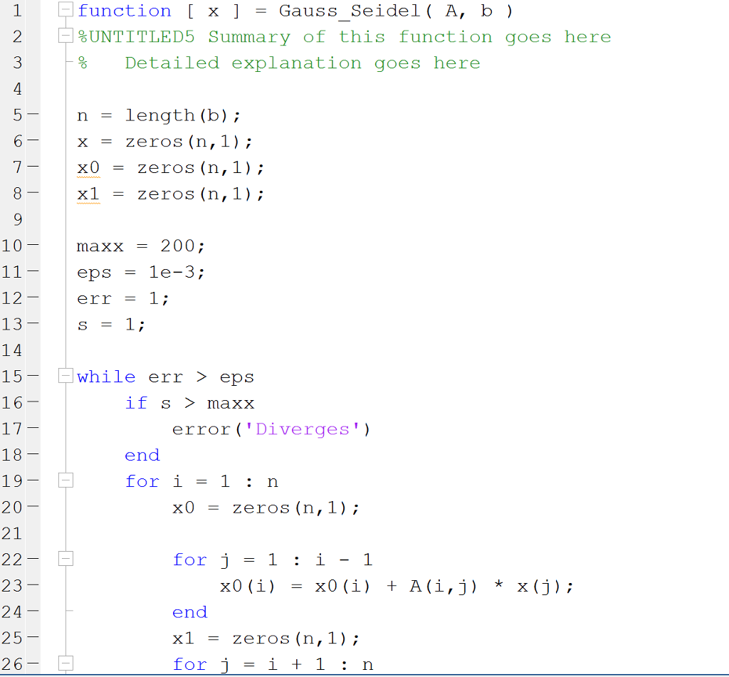 Solved function x Gauss Seidel A, b 2 OUNTITLED5 Summary of | Chegg.com