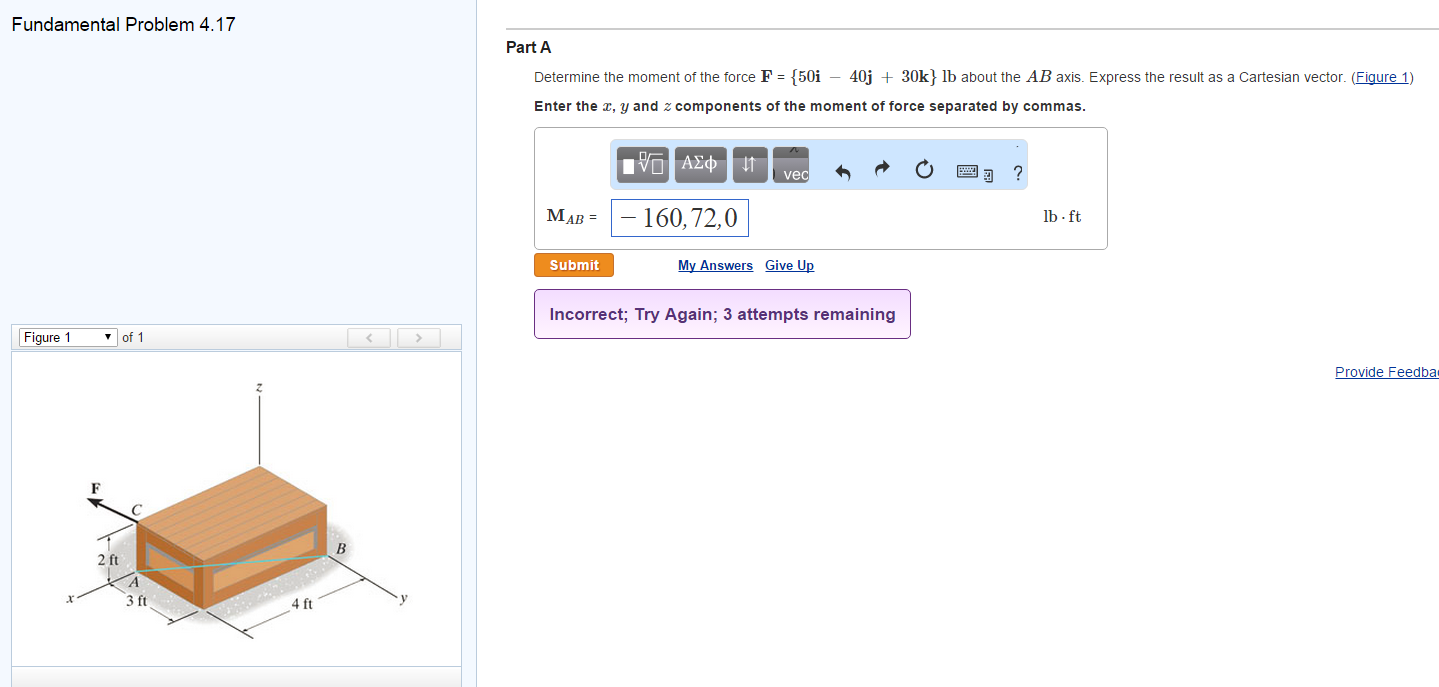 Solved Determine the moment of the force F = {50i - 40j + | Chegg.com