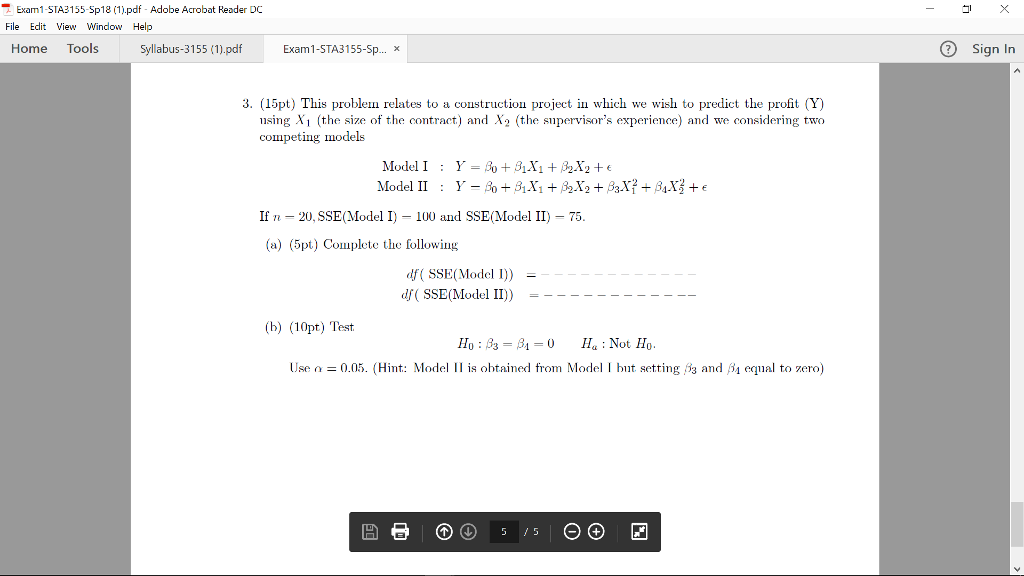 Solved Exam1-STA3155-Sp18 (1)pdf- Adobe Acrobat Reader DC | Chegg.com