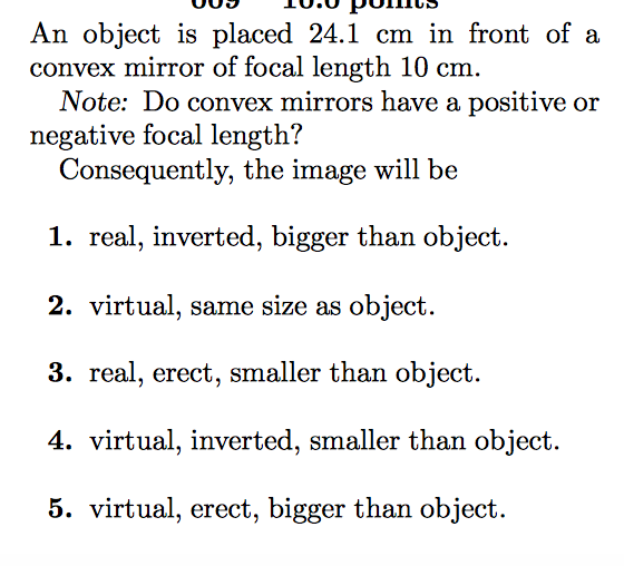 Solved or real, erect, bigger than object. 7. real, same | Chegg.com