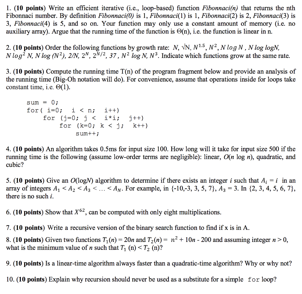 Solved 1 10 Points Write An Efficient Iterative Ie 6011