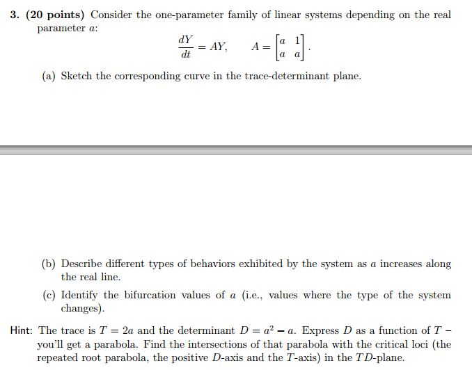 3. (20 points) Consider the one-parameter family of | Chegg.com