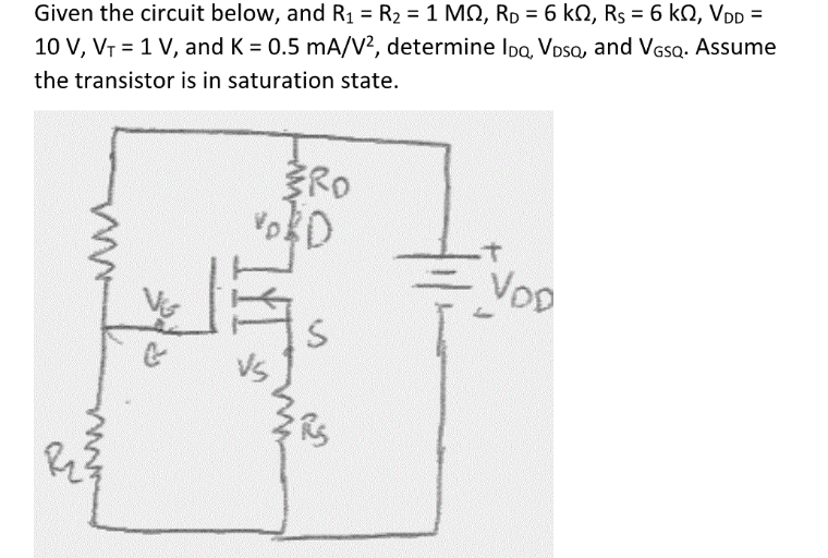 Solved Given the circuit below, and R1 = R2 = 1 MQ, RD = 6 | Chegg.com