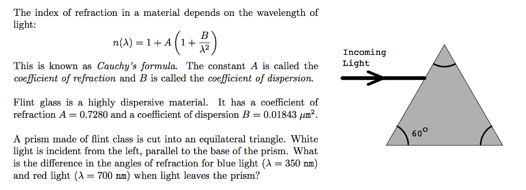 Solved The index of refraction in a material depends on the | Chegg.com