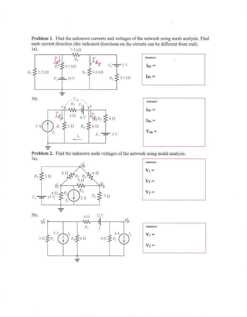 Solved Find the unknown currents and voltages of the network | Chegg.com
