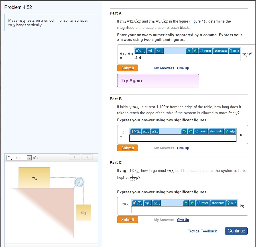 Solved Mass mA rests on a smooth horizontal surface. mB | Chegg.com