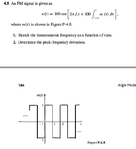 Solved An FM signal is given as u(t) = 100 cos [2 pi f_c t | Chegg.com