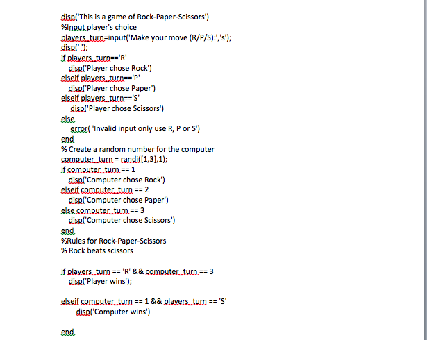I am making the game rock, paper, scissors in matlab. | Chegg.com