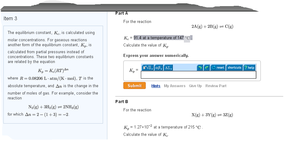 Solved The equilibrium constant, Kc, is calculated using | Chegg.com