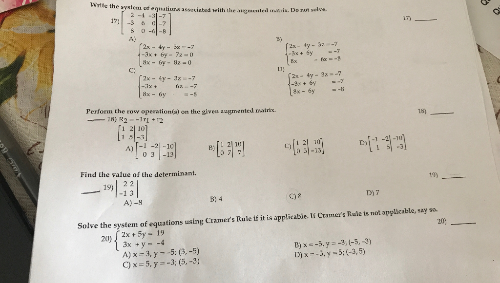 Solved Write the system of equations associated with the | Chegg.com