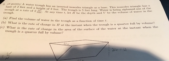 Solved A water trough has an inverted isosceles triangle as | Chegg.com