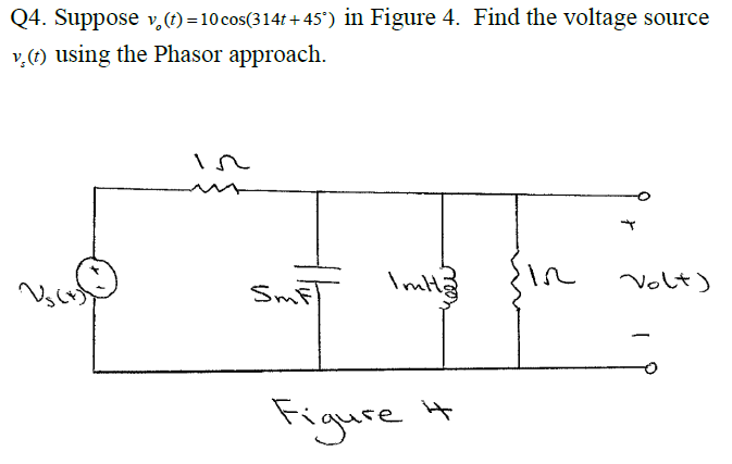 Solved Q4. Suppose v0(t) = 10 cos(314t + 45 degree) in | Chegg.com