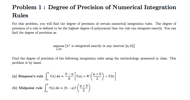 Solved Problem 1: Degree of Precision of Numerical | Chegg.com
