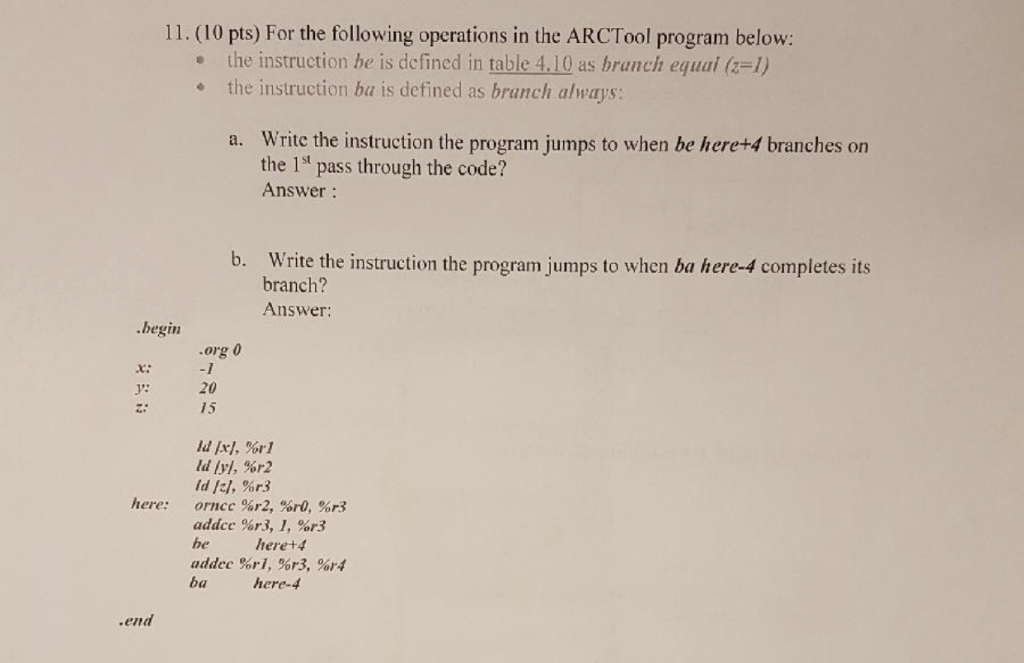 11. (10 pts) For the following operations in the | Chegg.com