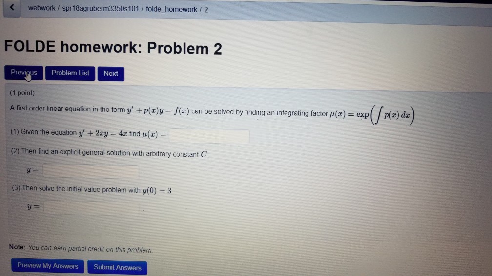 Solved webwork / spr18agruberm3350s101 / folde_homework / 2 | Chegg.com