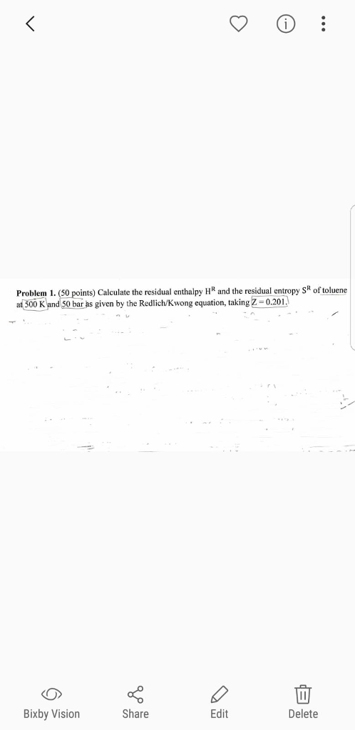 Solved Problem 1. 50 points) Calculate the residual enthalpy | Chegg.com Solved Problem 1. 50 points) Calculate the residual enthalpy | Chegg.com