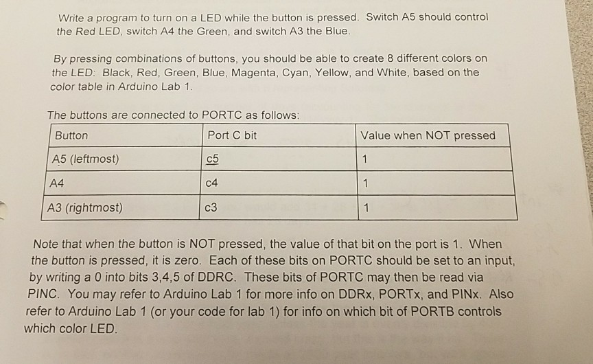 Solved Write a program to turn on a LED while the button is | Chegg.com