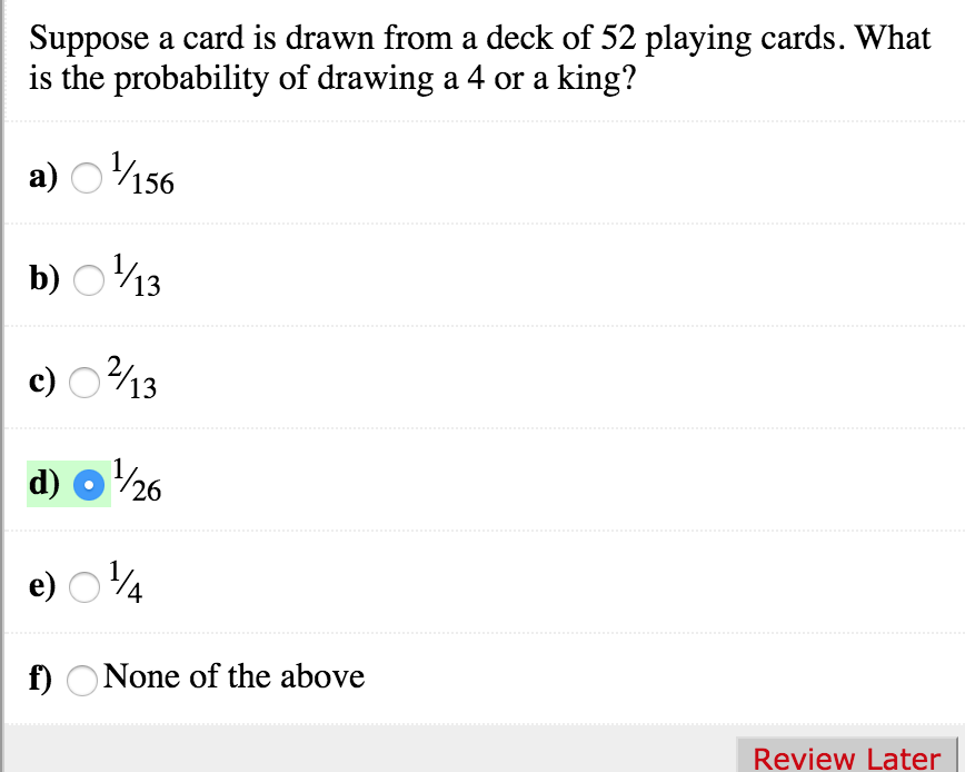Solved Suppose a card is drawn from a deck of 52 playing | Chegg.com