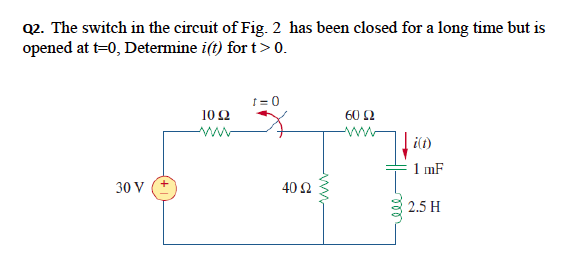 Q2. The switch in the circuit of Fig. 2 has been | Chegg.com