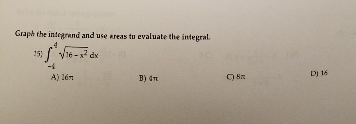 Solved Graph the integrand and use areas to evaluate the | Chegg.com