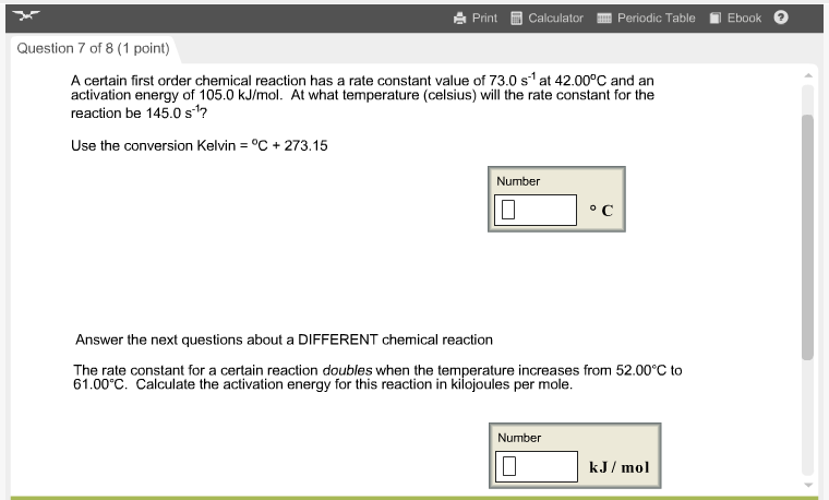 Solved A certain first order chemical reaction has a rate | Chegg.com