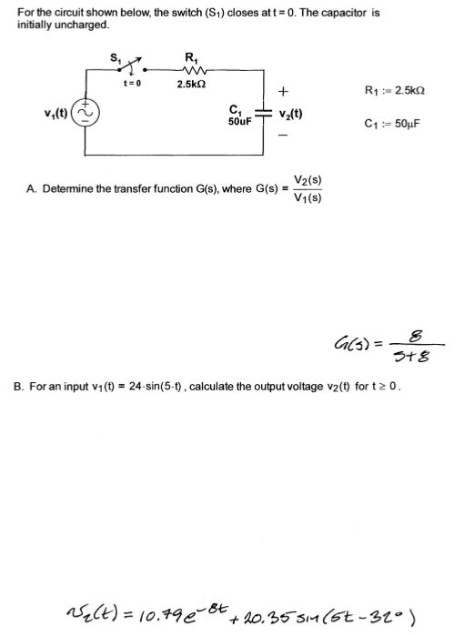 Solved For the circuit shown below, the switch (S_1) closes | Chegg.com