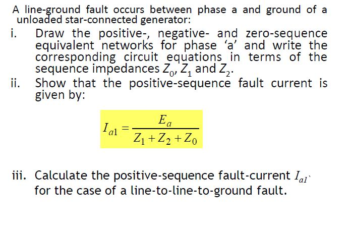 Solved A line-ground fault occurs between phase a and ground | Chegg.com
